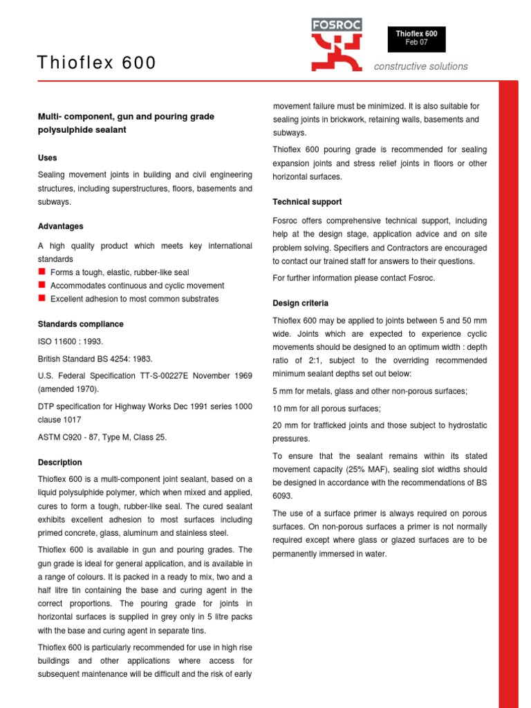 Thioflex 600: Multi-Component, Gun and Pouring Grade Polysulphide ...