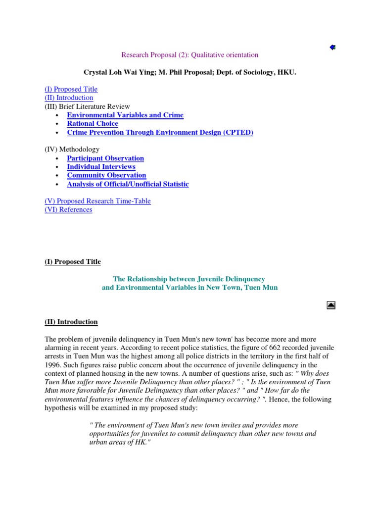 Sample Qualitative Research Proposal | PDF | Juvenile Delinquency ...