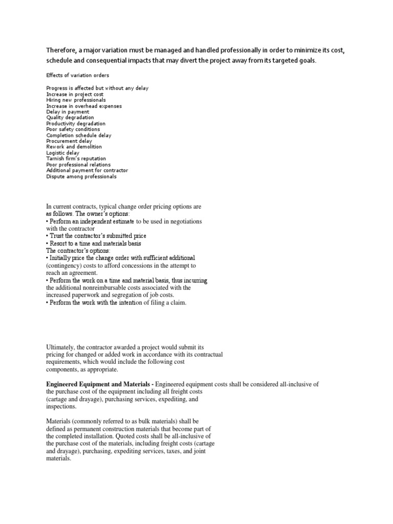 Managing Variation Orders in Construction | PDF | Cost | Labour Economics