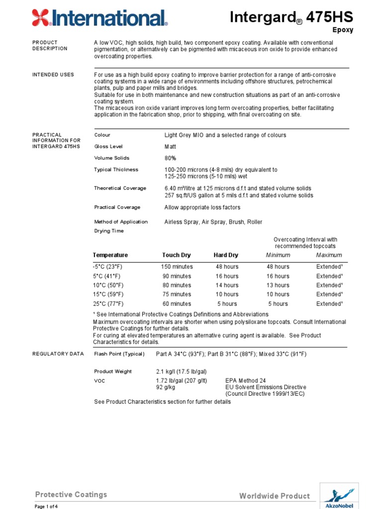 Intergard 475HS: Protective Coatings Worldwide Product | PDF | Epoxy ...