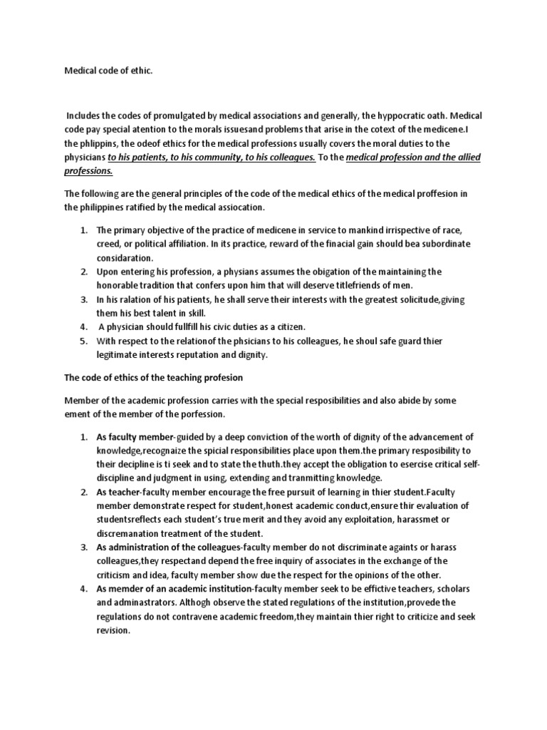 Medical Code of Ethics | PDF | Profession | Teachers