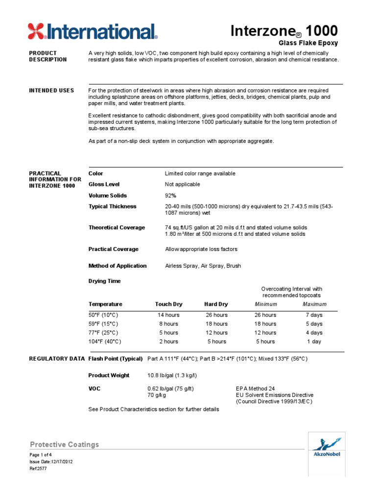 Interzone 1000: Glass Flake Epoxy | PDF | Epoxy | Volatile Organic Compound