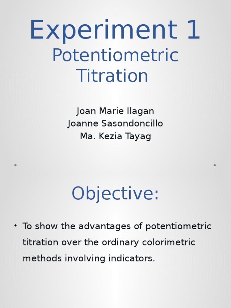 Experiment 1: Potentiometric Titration | PDF | Cooking, Food & Wine