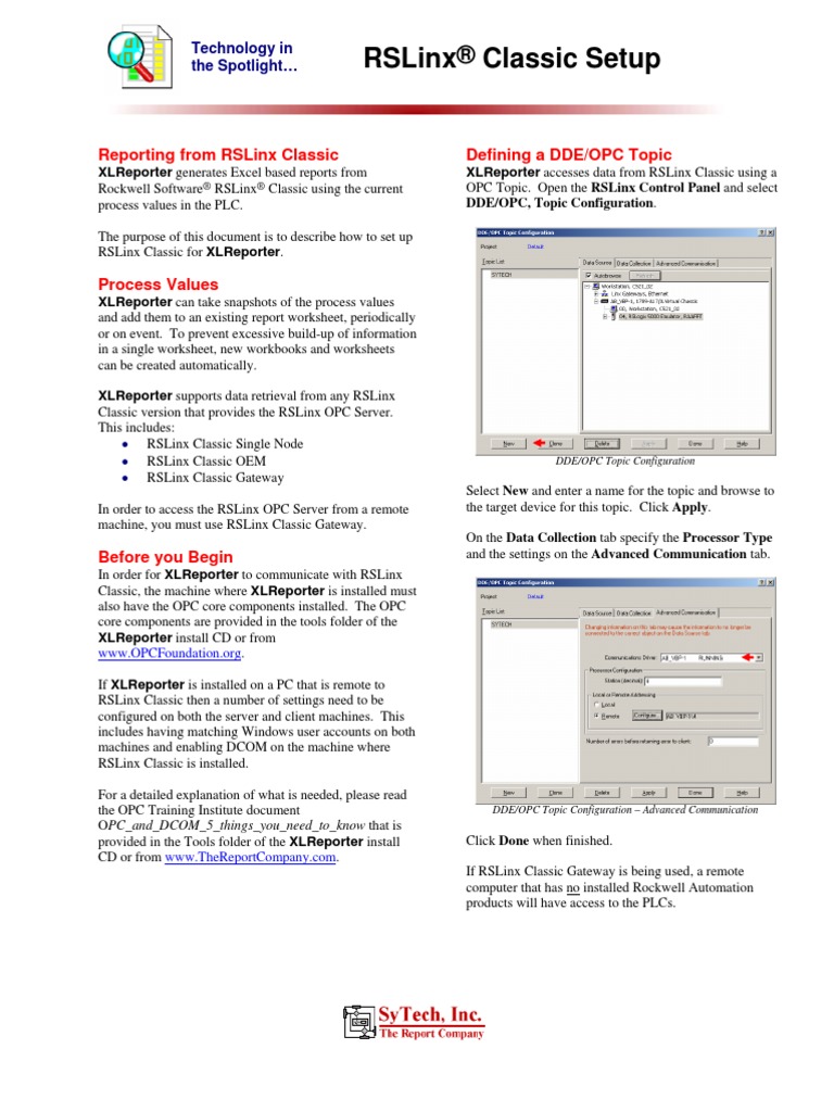 Rslinx Classic Setup: Reporting From Rslinx Classic Defining A Dde/Opc ...