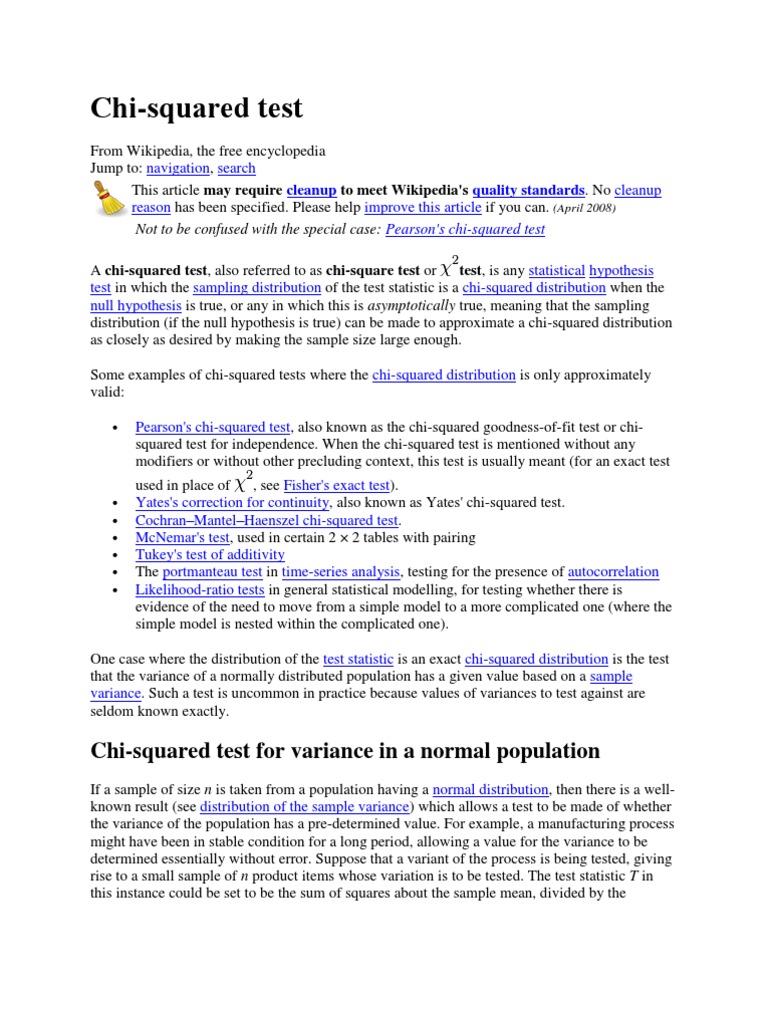 Chi-Squared Test For Variance in A Normal Population | Download Free ...