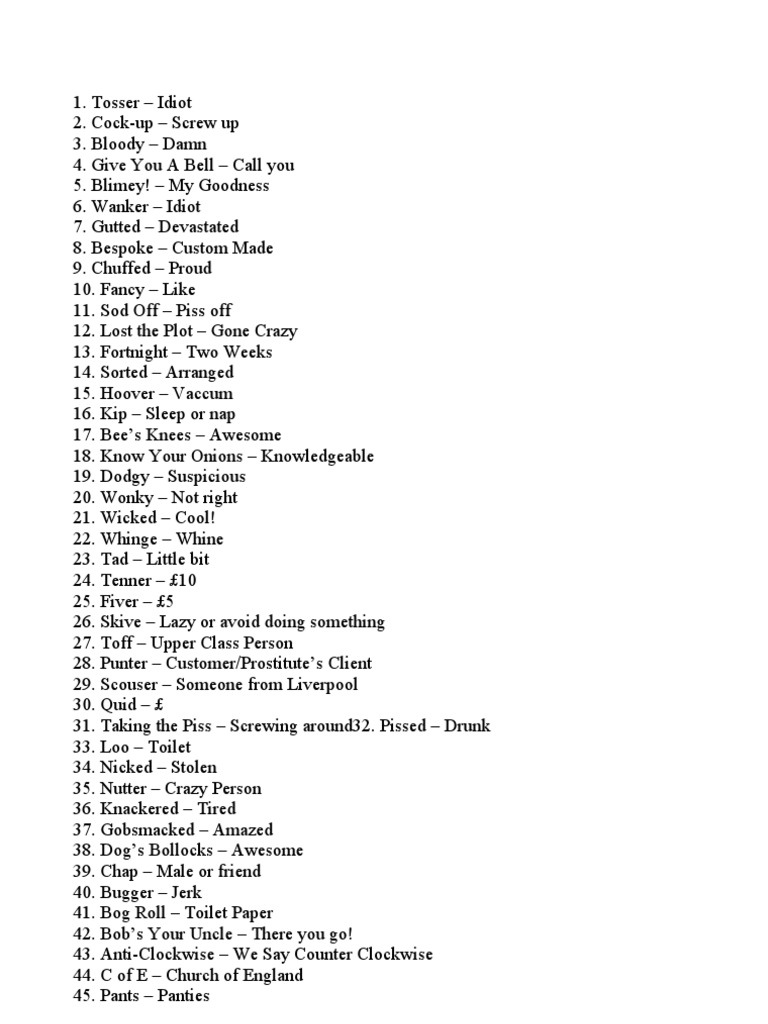 British Slang Words and Phrases | PDF