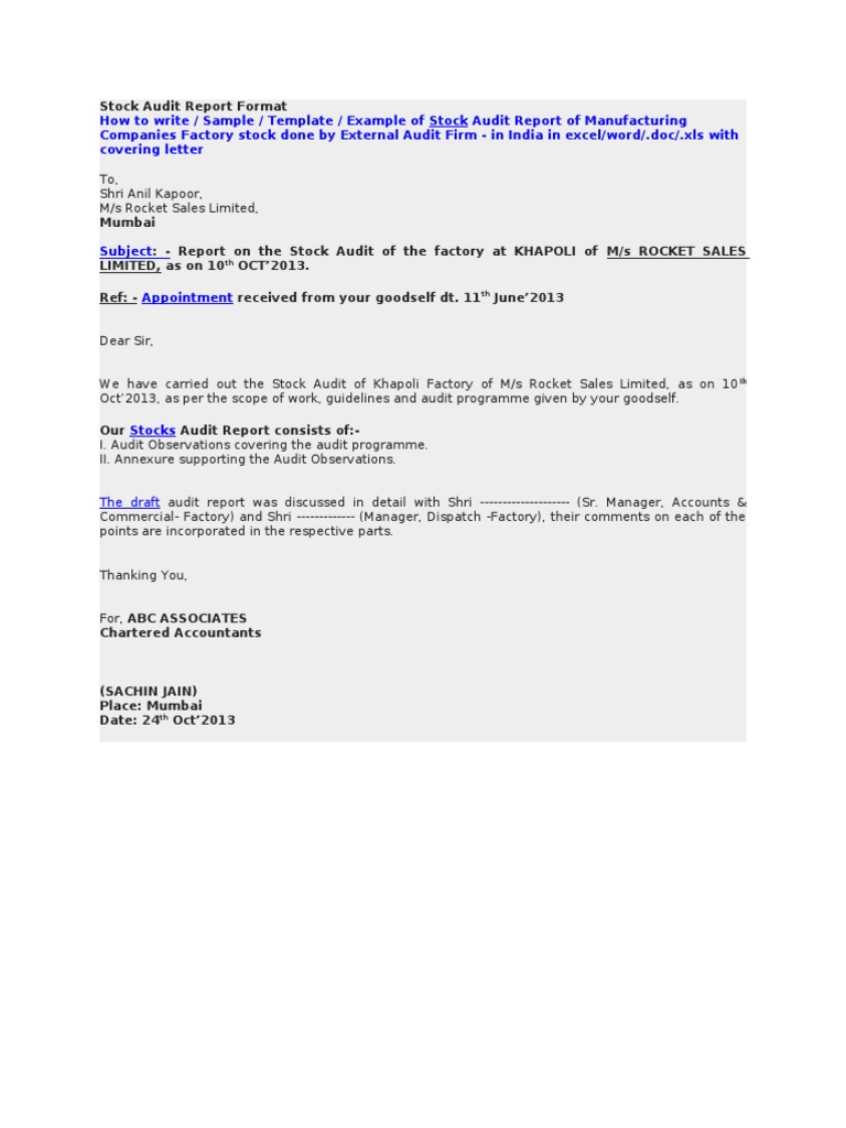 Stock Audit Report Format | PDF | Business