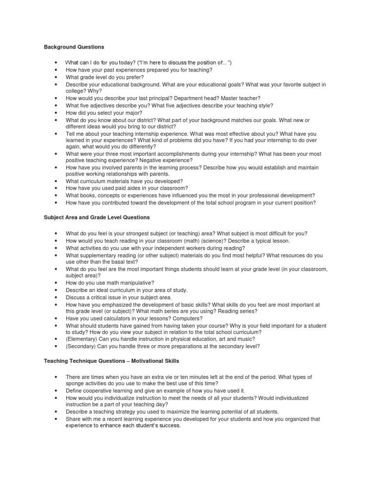 Background Questions | PDF | Lesson Plan | Classroom Management