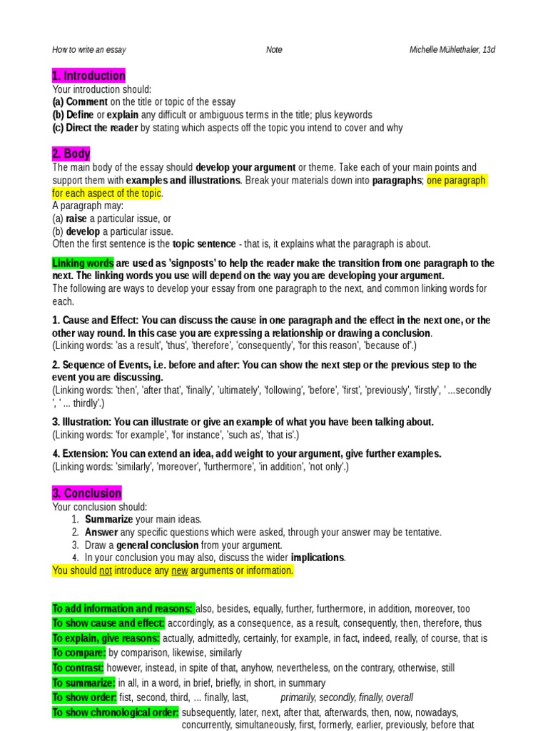 How To Write An Essay Note Michelle Mühlethaler, 13d: Primarily ...