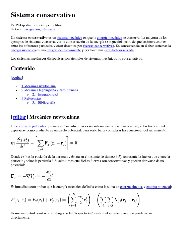 Sistema Conservativo | Energía potencial | Mecánica Hamiltoniana