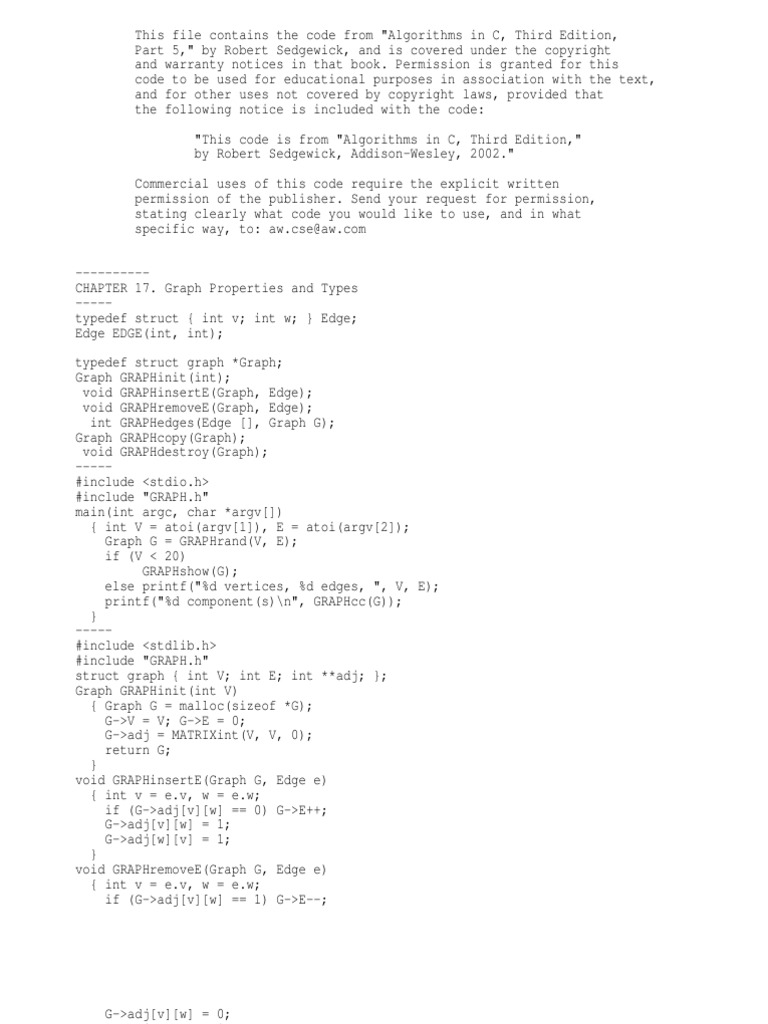 Algorithms In C Part 5 Graph Algorithms Code Pdf Graph Theory Mathematical Concepts 8669