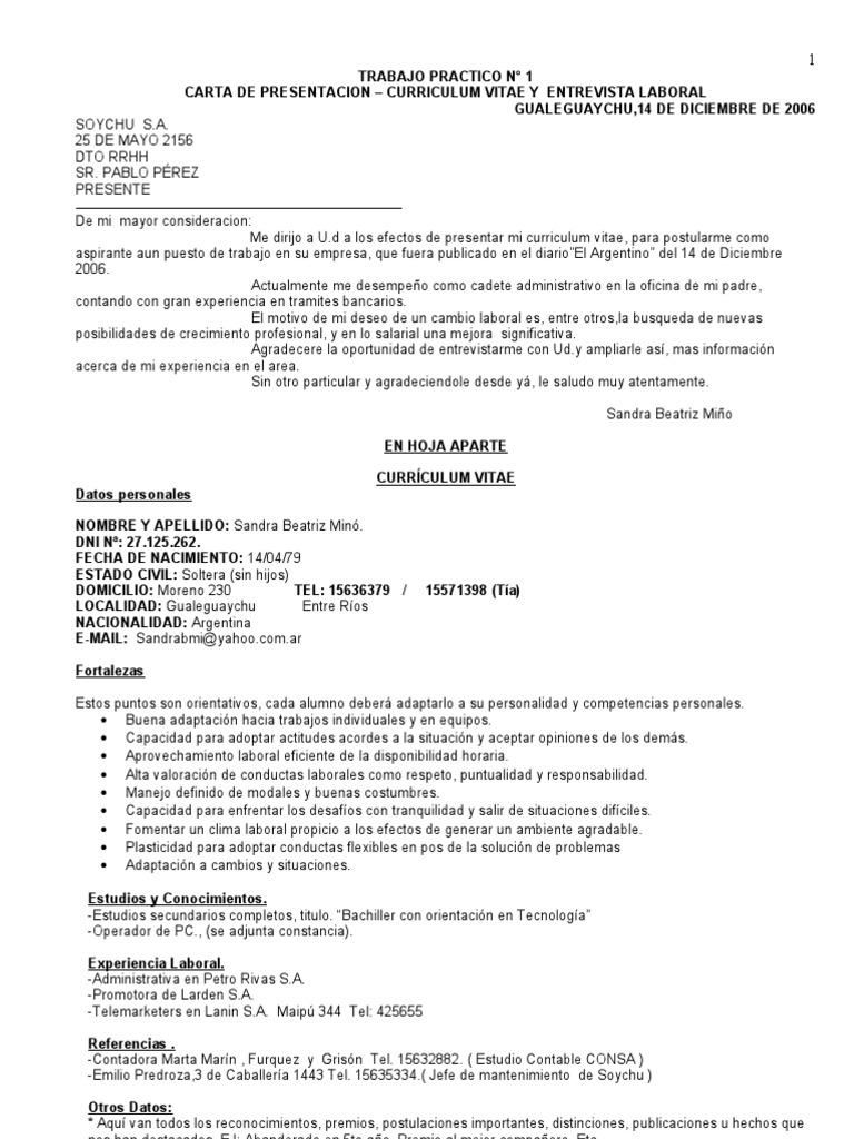 Carta de Presentacion y Curriculum Vitae | PDF | Lectura (proceso ...