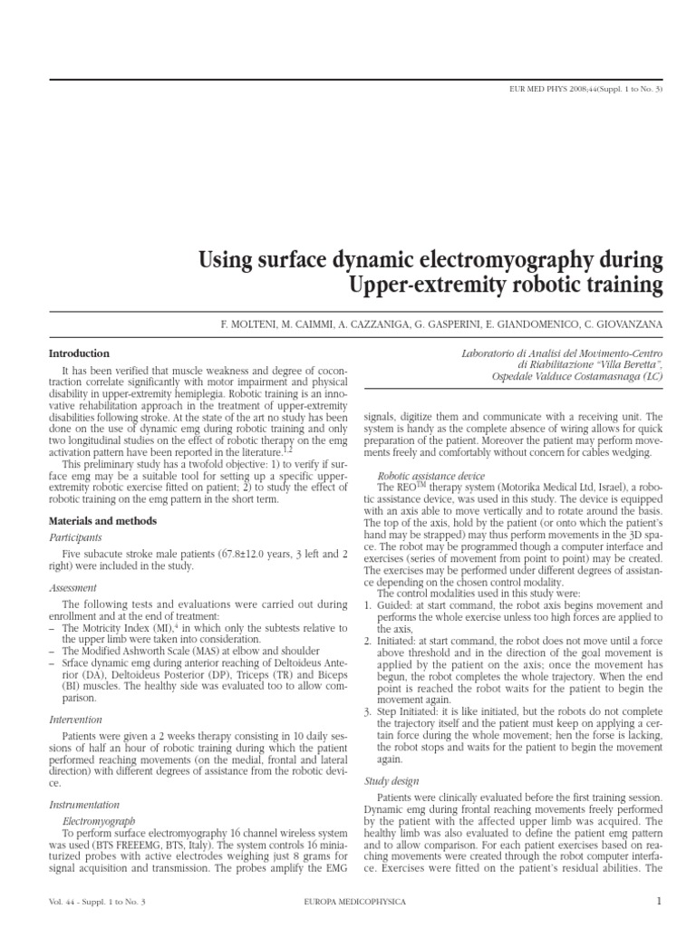 Using Surface Dynamic Electromyography During Upper-Extremity Robotic ...