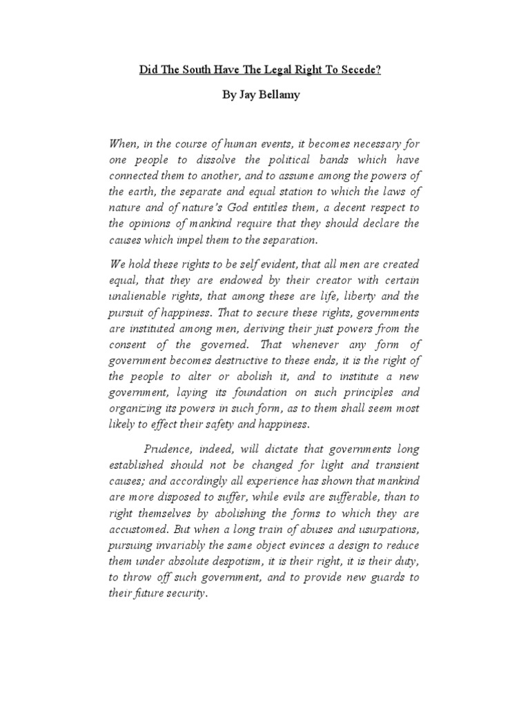 Did The South Have The Legal Right To Secede | PDF | Confederate States ...