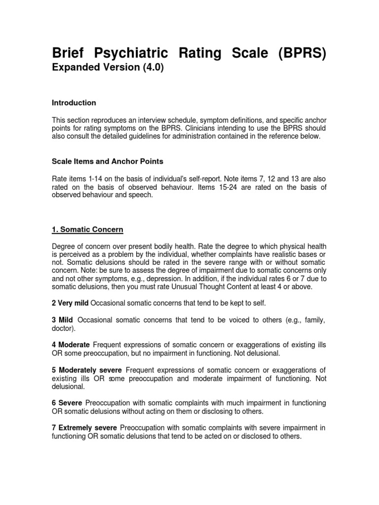 Brief Psychiatric Rating Scale (Expanded) | PDF | Hallucination | Delusion