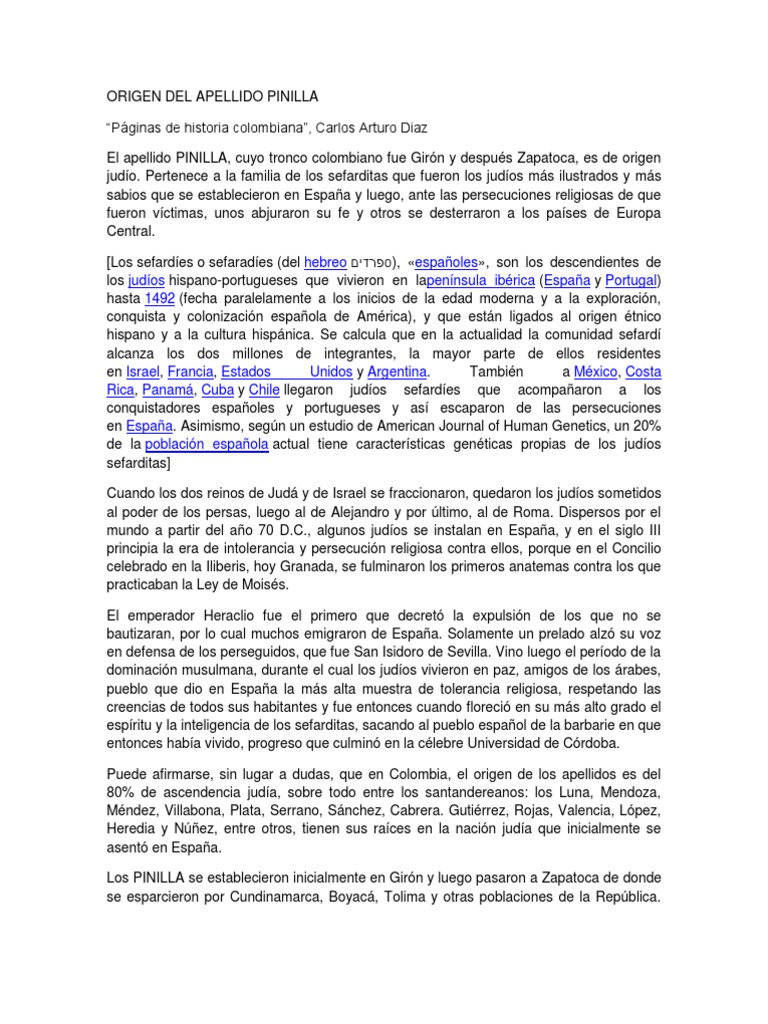 Origen del apellido Pinilla en Colombia | PDF | Judios sefardíes | Judios
