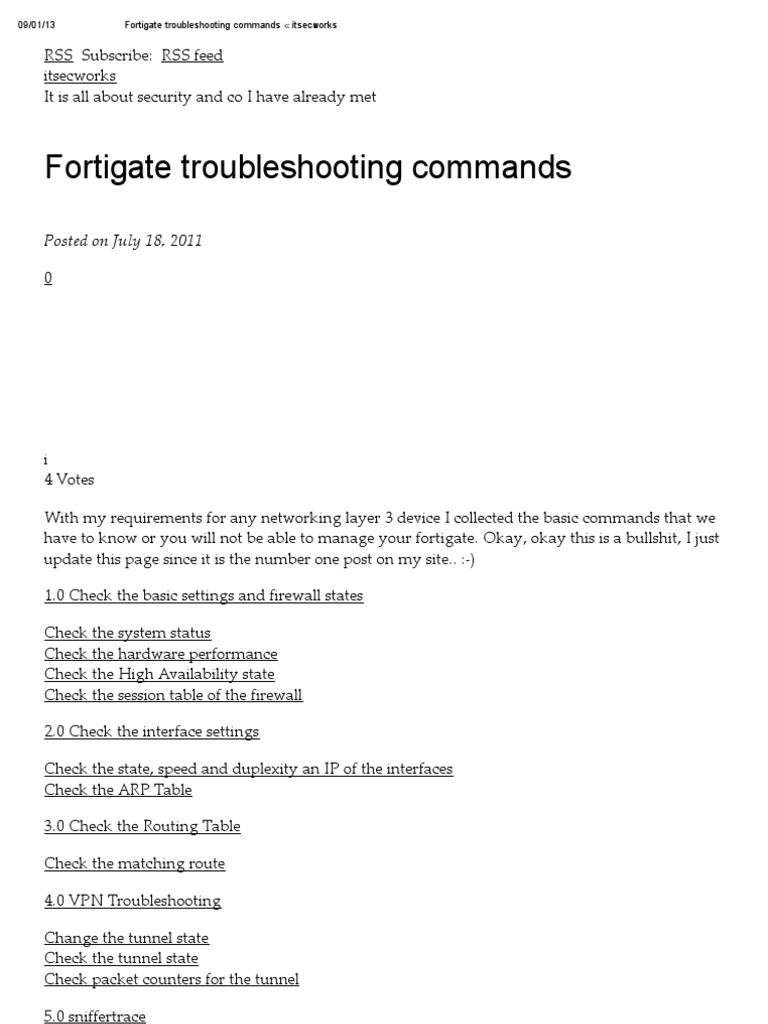 Fortigate Troubleshooting Commands Itsecworks | PDF | Secure Communication | Networking Standards
