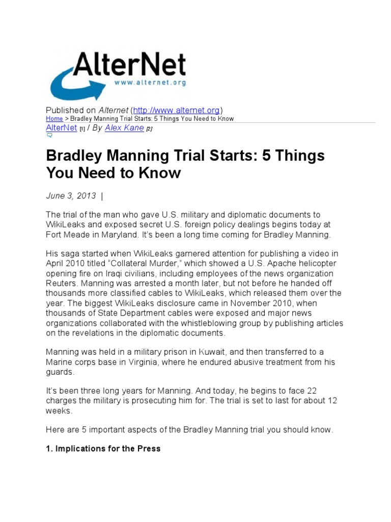 03-06-13 Bradley Manning Trial Starts | PDF | Chelsea Manning ...