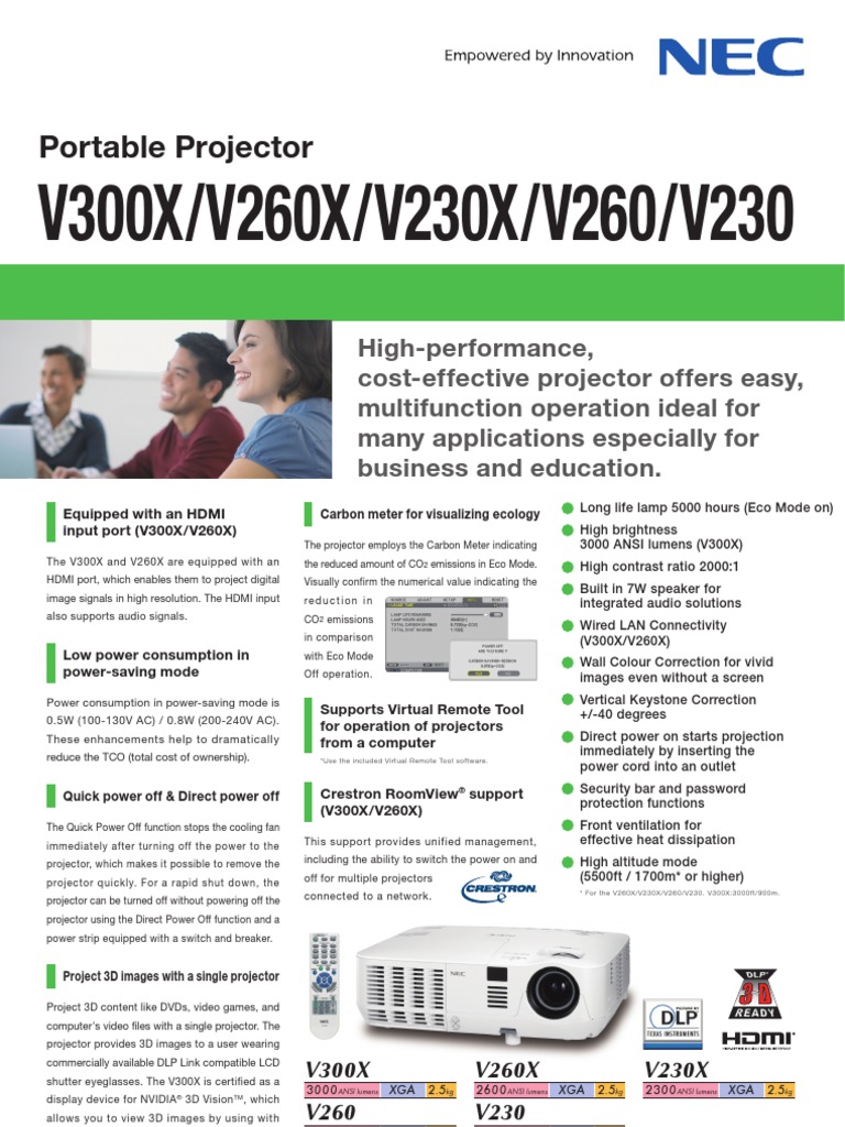 V300X/V260X/V230X/V260/V230: Portable Projector | PDF | Stereoscopy | Hdmi