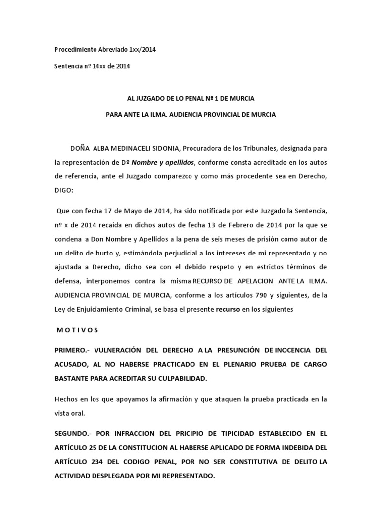 Modelo de Recurso de Apelación