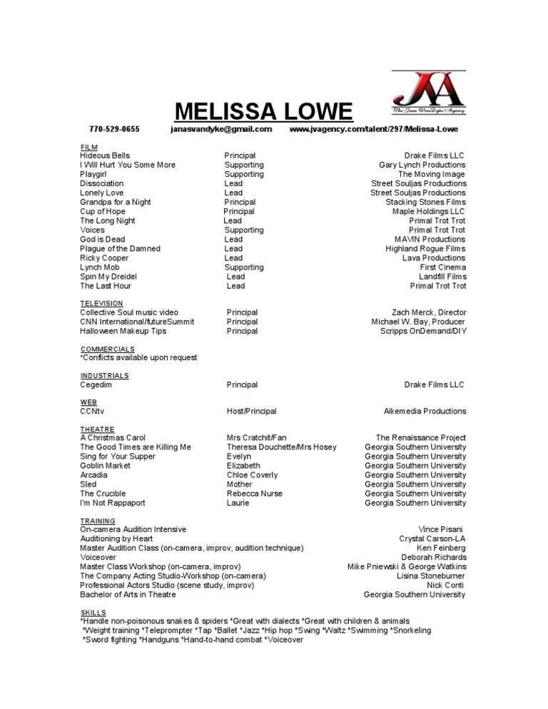 Melissa Lowe: Film & TV Acting Resume | PDF