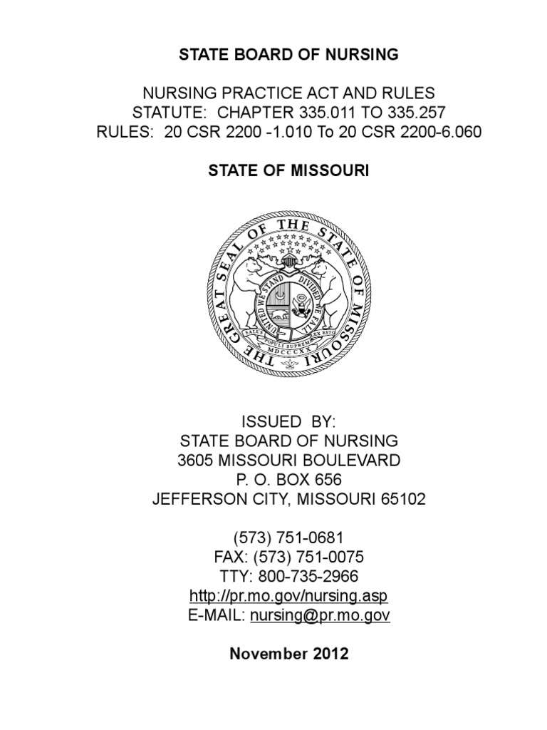 Mo Nurse Practice Act | PDF | Nursing | Licensure