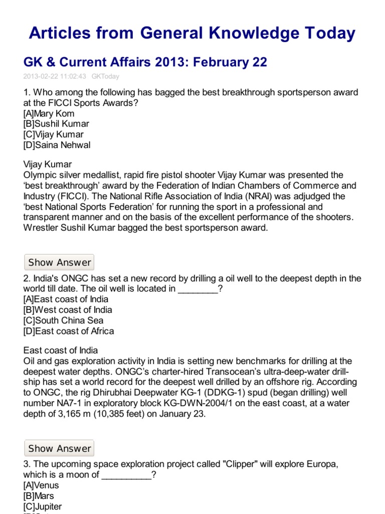 Articles From General Knowledge Today: GK & Current Affairs 2013 ...