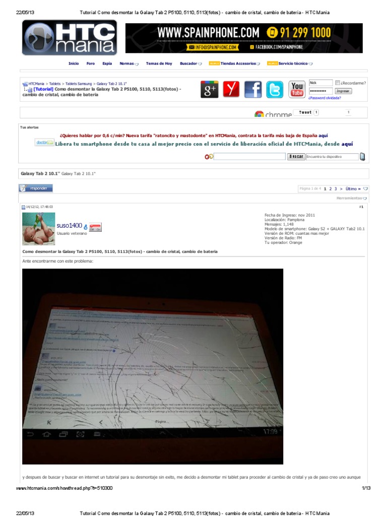 Tutorial Como Desmontar La Galaxy Tab 2 P5100, 5110, 5113 (Fotos) - Cambio de Cristal, Cambio de ...