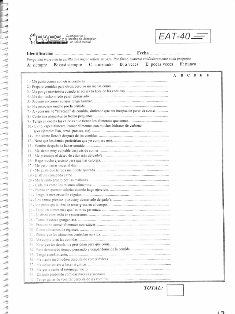 Eating Attitudes Test | PDF | Salud mental | Síndromes de ...