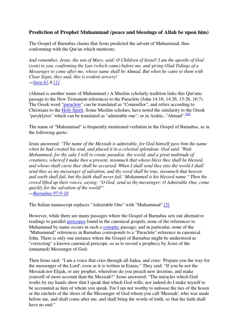 Muhammad's Prophecy in the Gospel of Barnabas | PDF | Prophets And ...