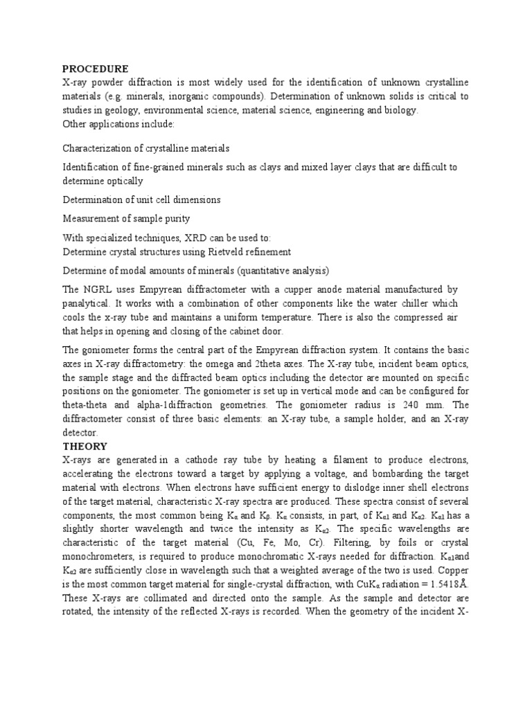 XRD Procedure | PDF | X Ray Crystallography | X Ray