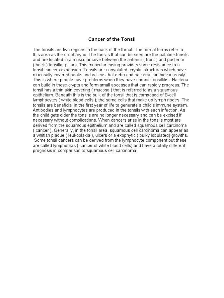 Tonsil Cancer: Symptoms and Diagnosis | PDF | Self-Improvement | Wellness