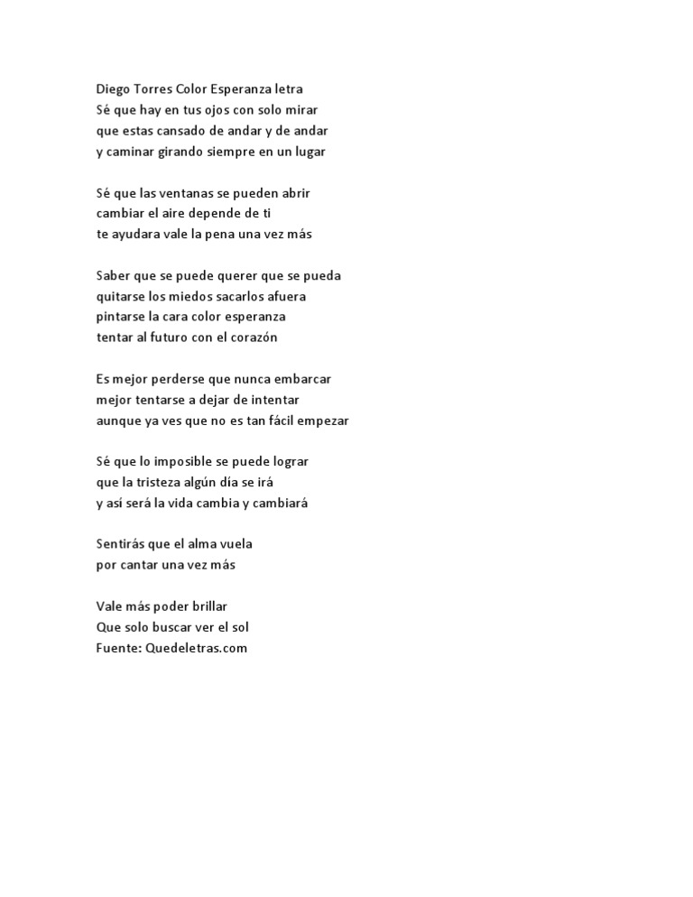 Letra de "Color Esperanza" de Diego Torres | PDF