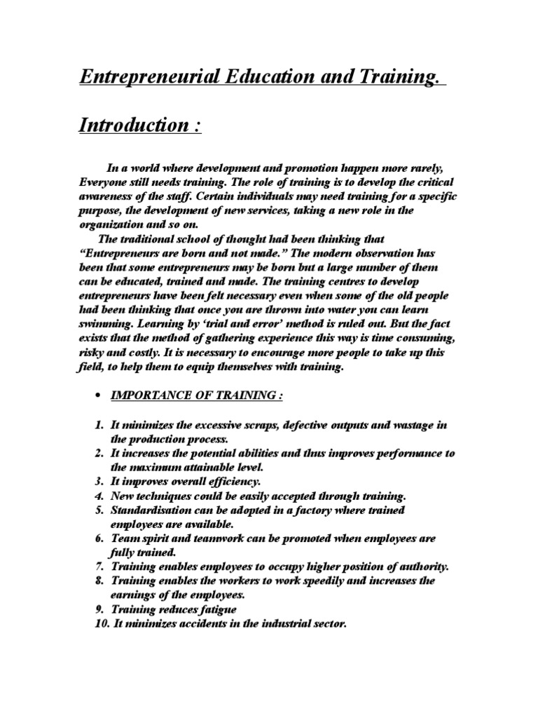 Entrepreneurial Education and Training Guide | PDF