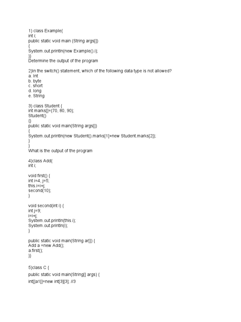 Java Questions Pdf C Programming Language Method Computer Programming
