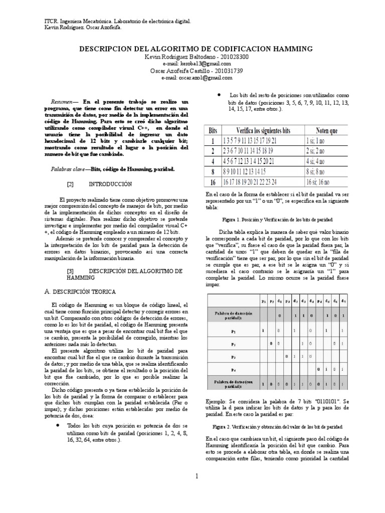 Informe Codigo Hamming | PDF | Poco | Áreas de informática