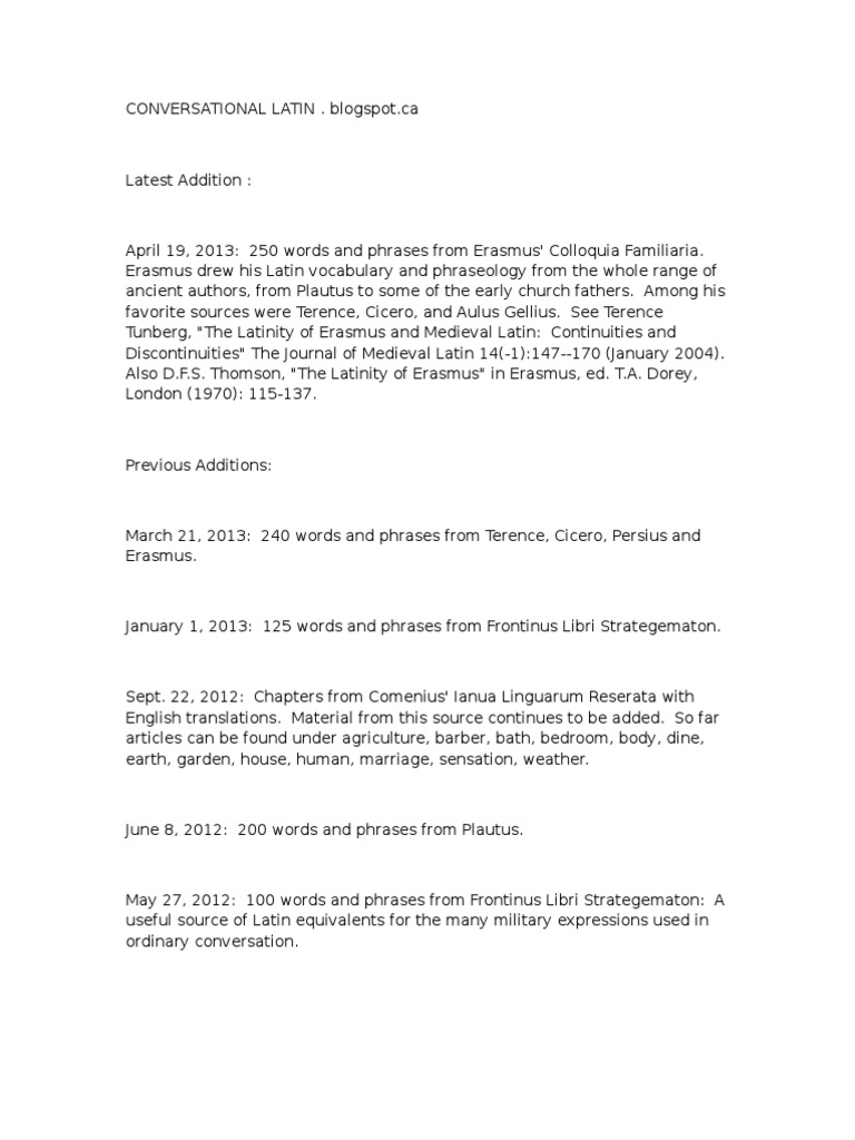 Conversational Latin Vocabulary | PDF | Plough | Finger