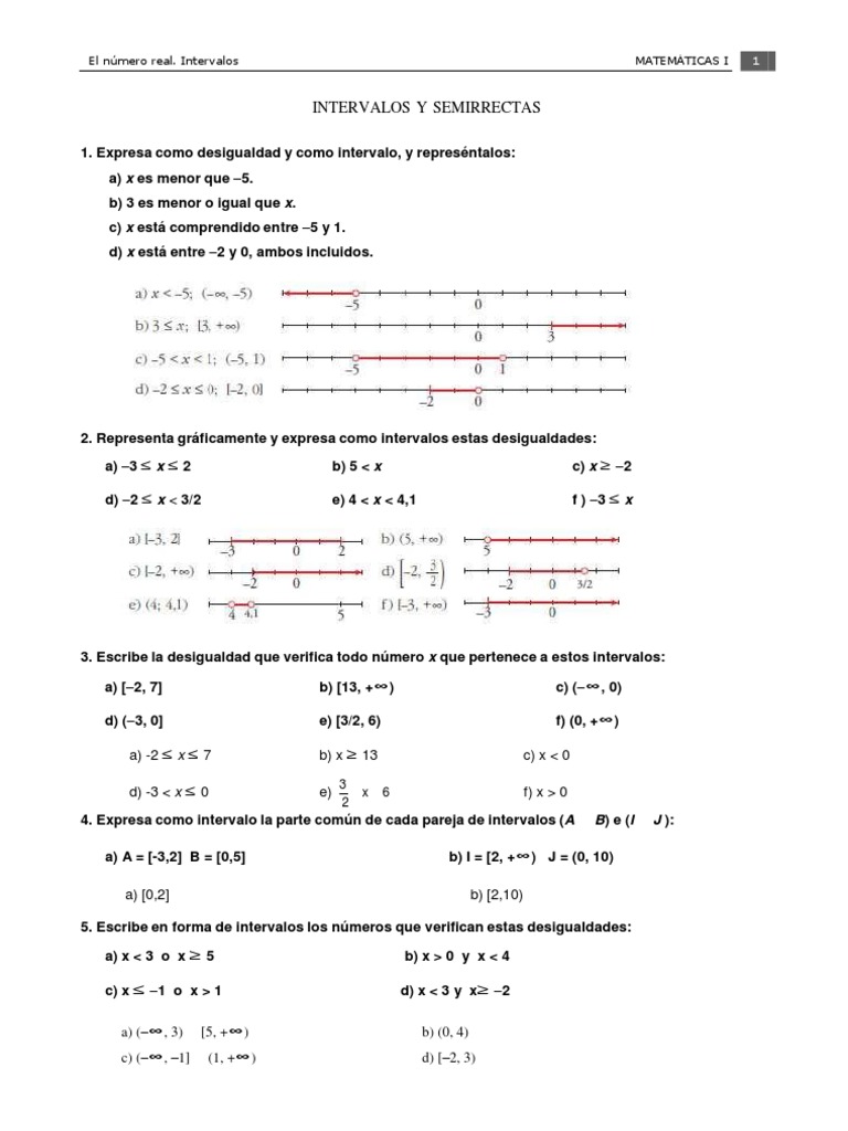 01 Ejercicios Intervalos y Semirrectas | PDF