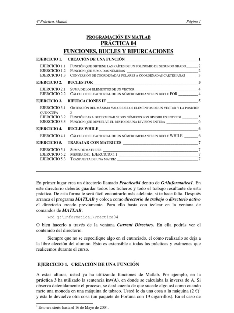 Ejercicios Matlab | PDF | Matriz (Matemáticas) | Lenguaje de programación