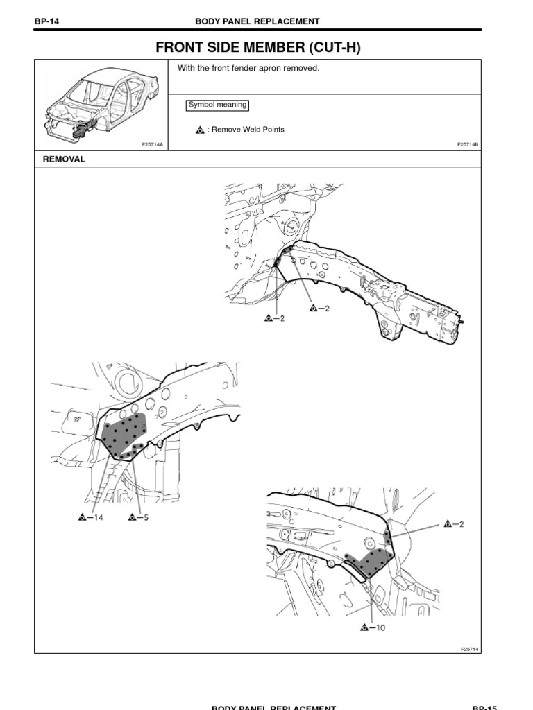 Front Side Member (Cut-H) : With The Front Fender Apron Removed | PDF ...