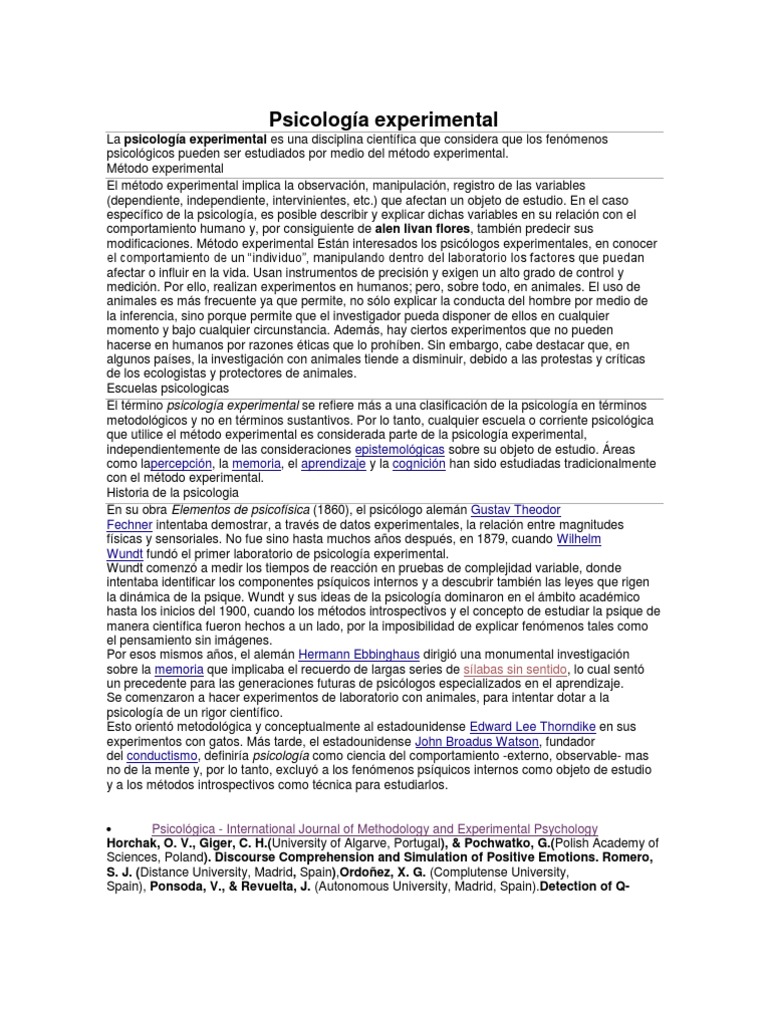 Psicología Experimental | PDF | Psicología experimental | Neurociencia
