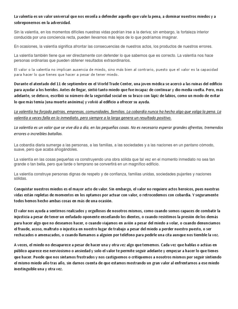 La Valentía Es Un Valor Universal Que Nos Enseña A Defender Aquello Que ...