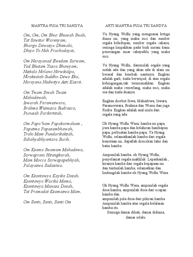 Mantra Puja Tri Sandya | PDF