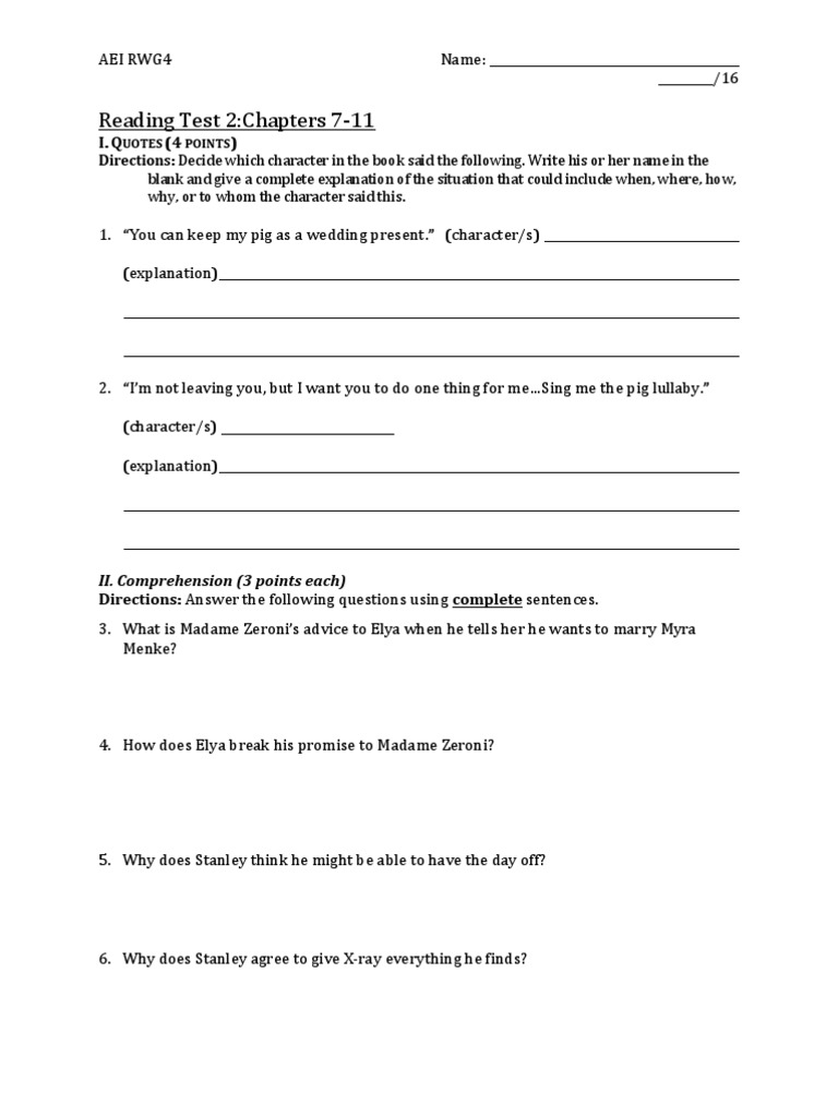 Reading Test 2:chapters 7-11 | PDF