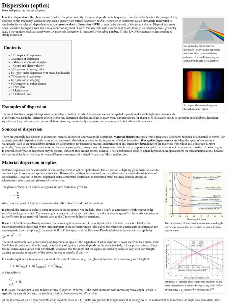 Dispersion (Optics) - Wikipedia, The Free Encyclopedia | PDF | Science ...