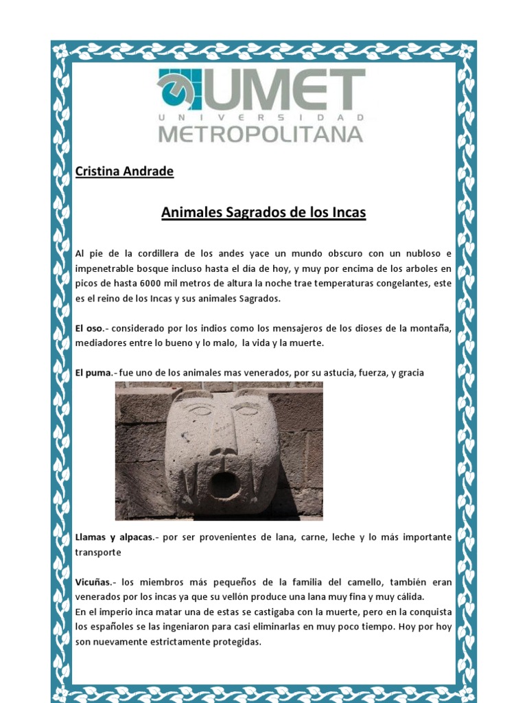 Animales Sagrados en la Cultura Inca | PDF
