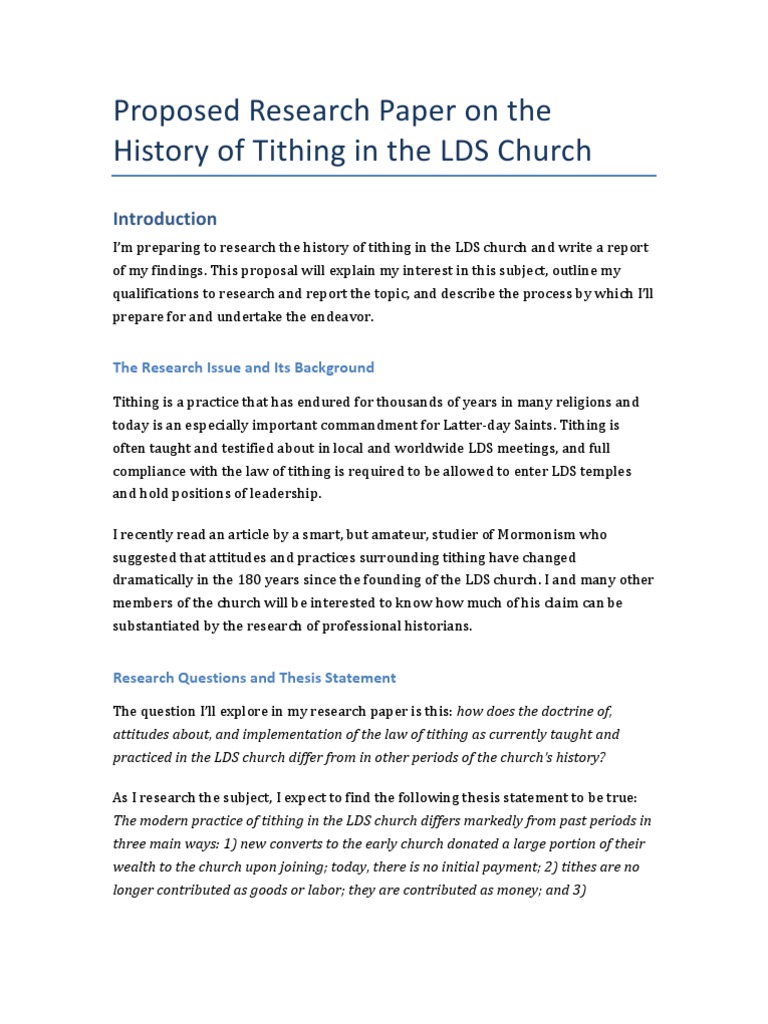 Research Proposal | PDF | The Church Of Jesus Christ Of Latter Day ...