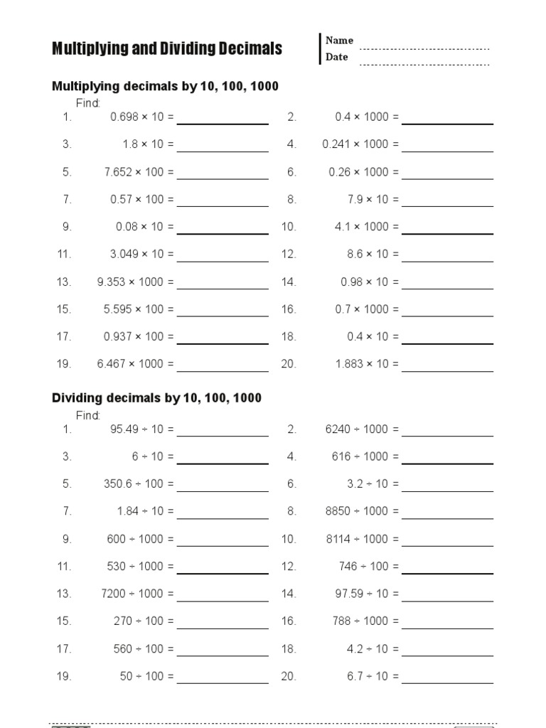 Multiplying and Dividing Decimals Practice | PDF