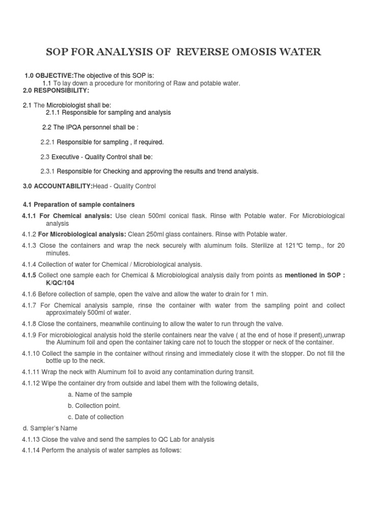 Sop RO Water | Quality Assurance | Nature