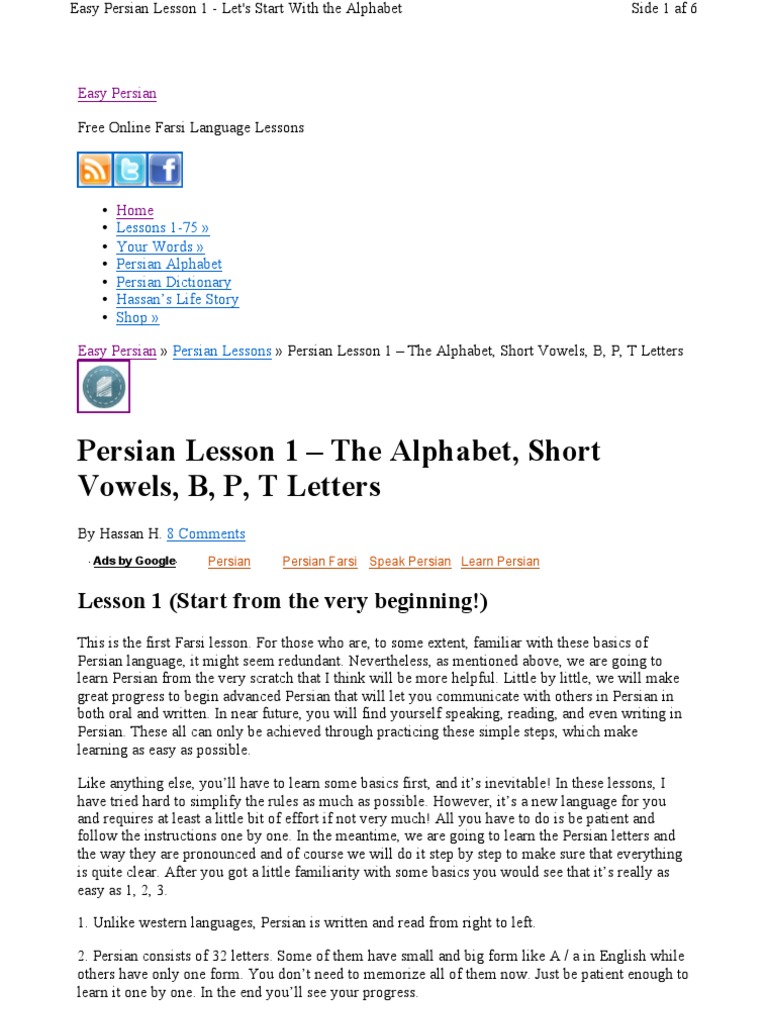 Easy Persian | PDF | Persian Language | Vowel